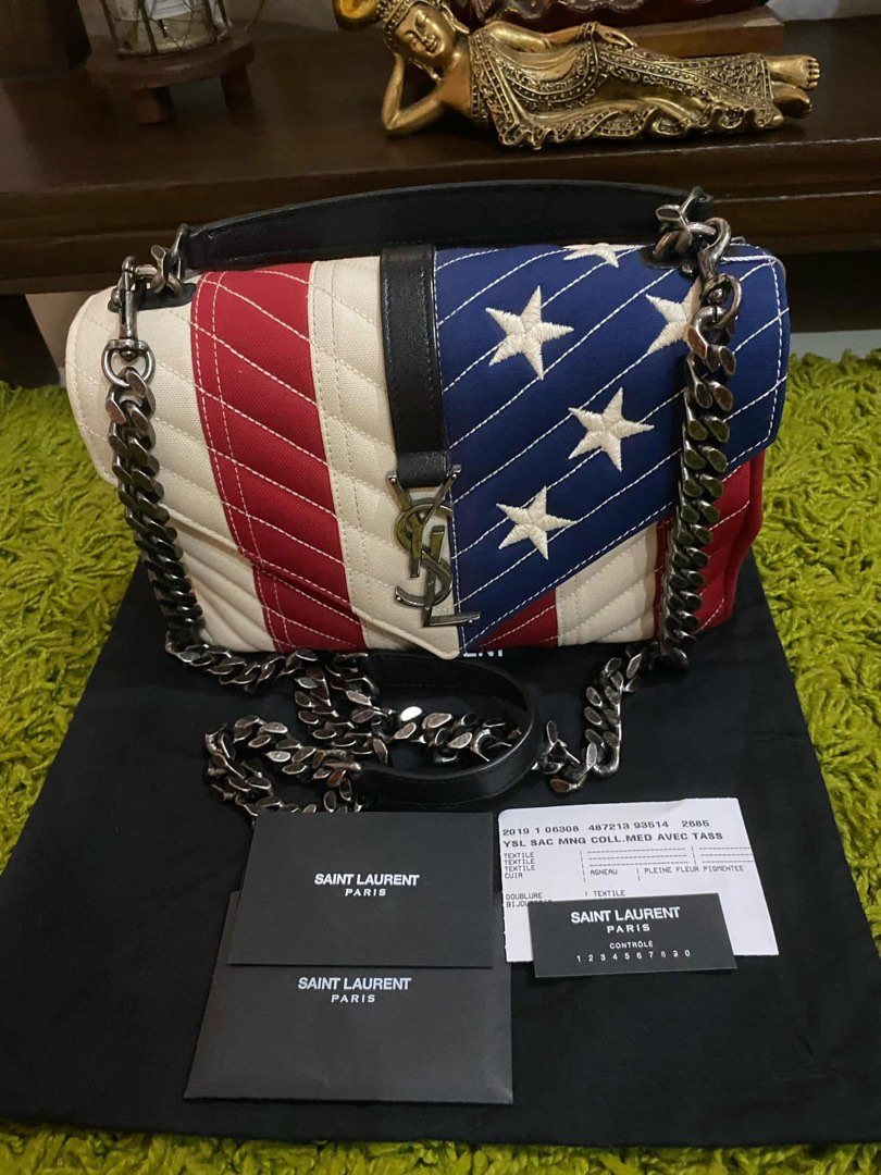Authentic Saint Laurent American Flag Classic Monogram College Bag ...