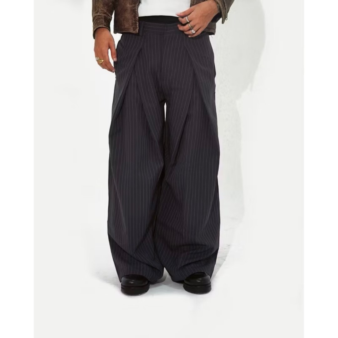 Baggy Pleated Pinstripes Pants not svg harsh push push stussy, Men's Fashion, Bottoms, Trousers ...