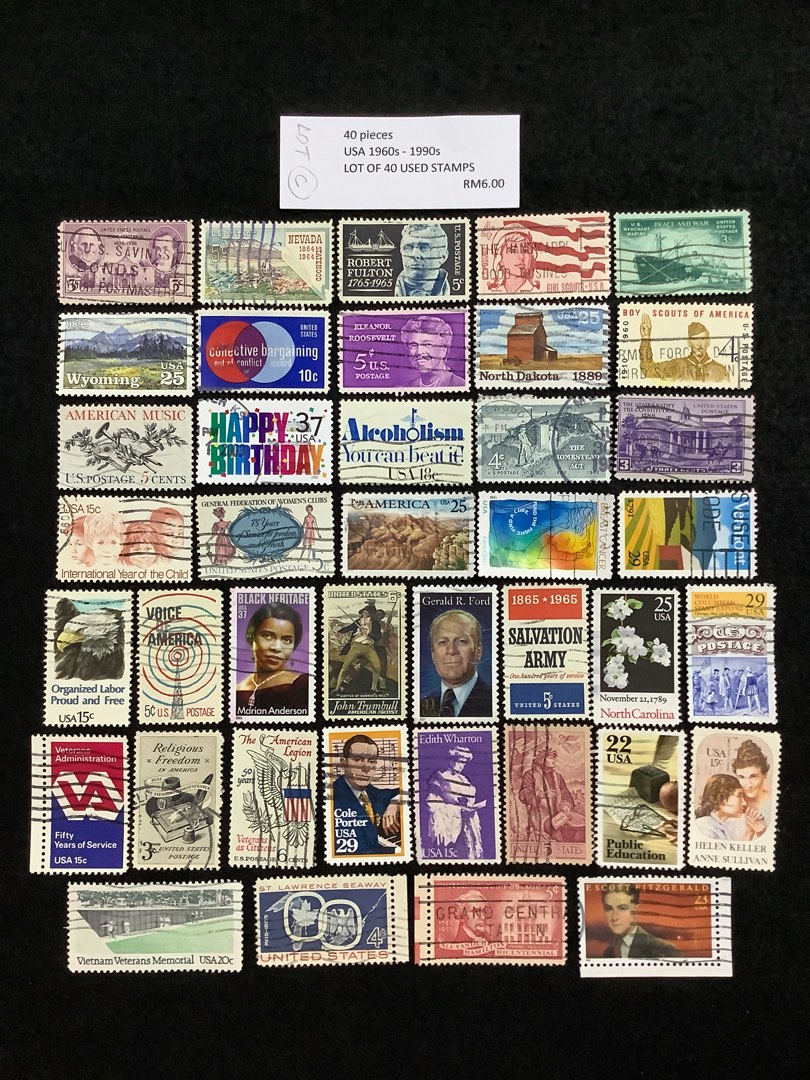 (C)40 Pieces USA 1960s-1990s Lot Of 40 Used Stamps Lot c, Hobbies ...