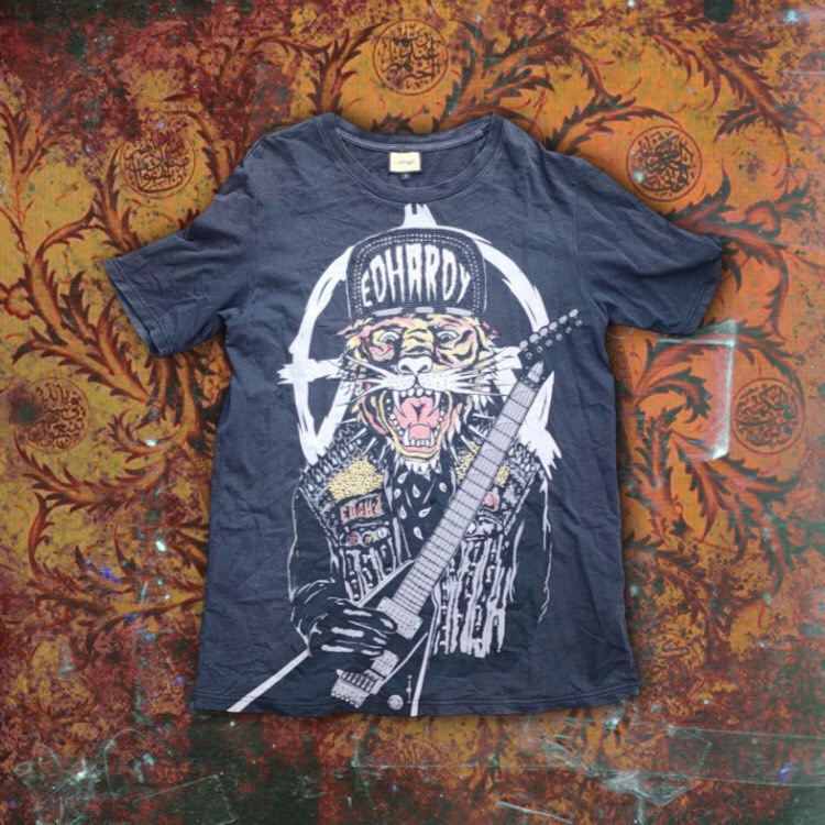 [ED HARDY] Bedazzled rhinestone Punk Metal Rocker tiger black graphic ...