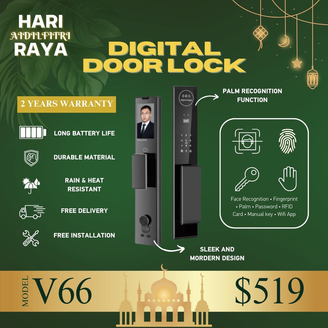 [FREE DELIVERY & INSTALLATION] V66 Digital Door Lock 9 in 1 palm + face ...