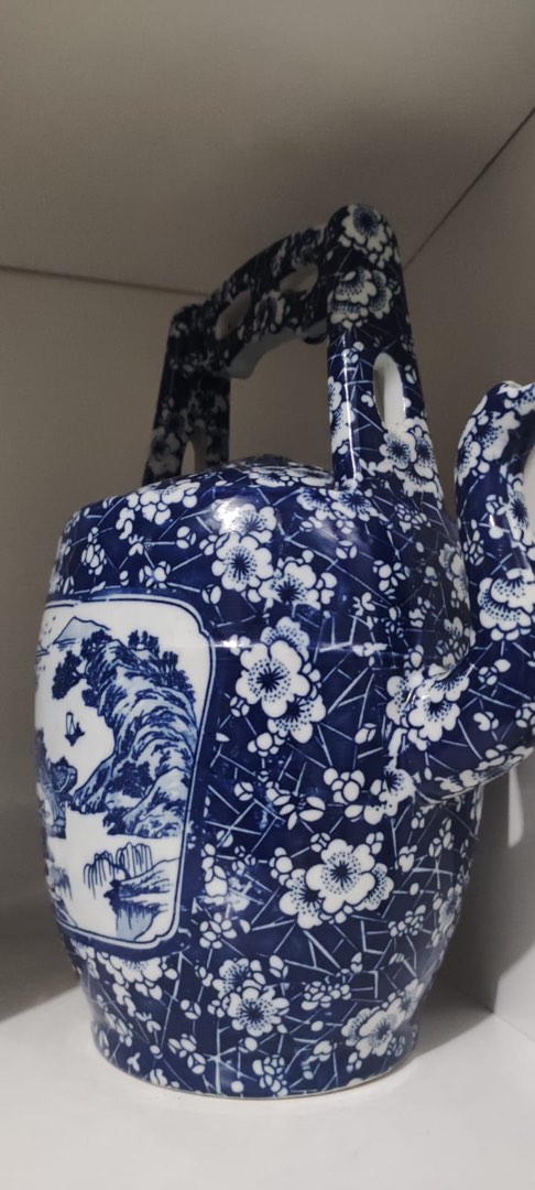 Guci antik asli china porcelain keramik biru hijau teko pajangan hiasan ...