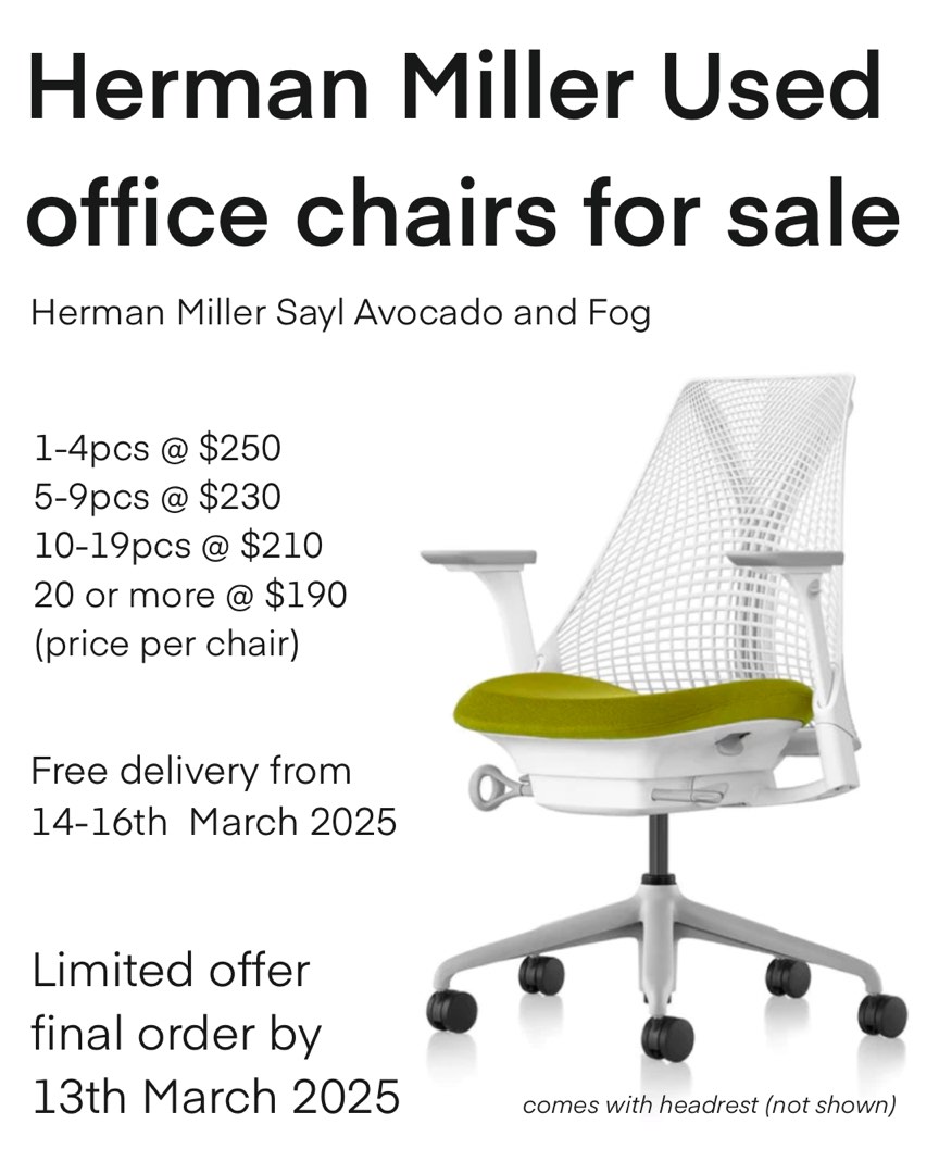 HERMAN MILLER SAYL OFFICE CHAIR- AVOCADO & FOG, Furniture & Home Living ...
