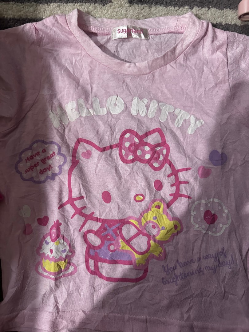 Jojifuku cutecore hello kitty baby pink shirt, Fesyen Wanita, Pakaian ...