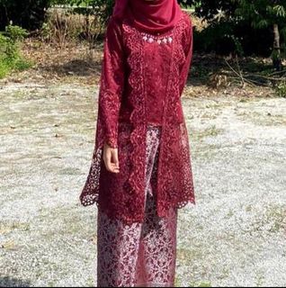 Delana kebaya lace labuh with songket, Women's Fashion, Muslimah ...