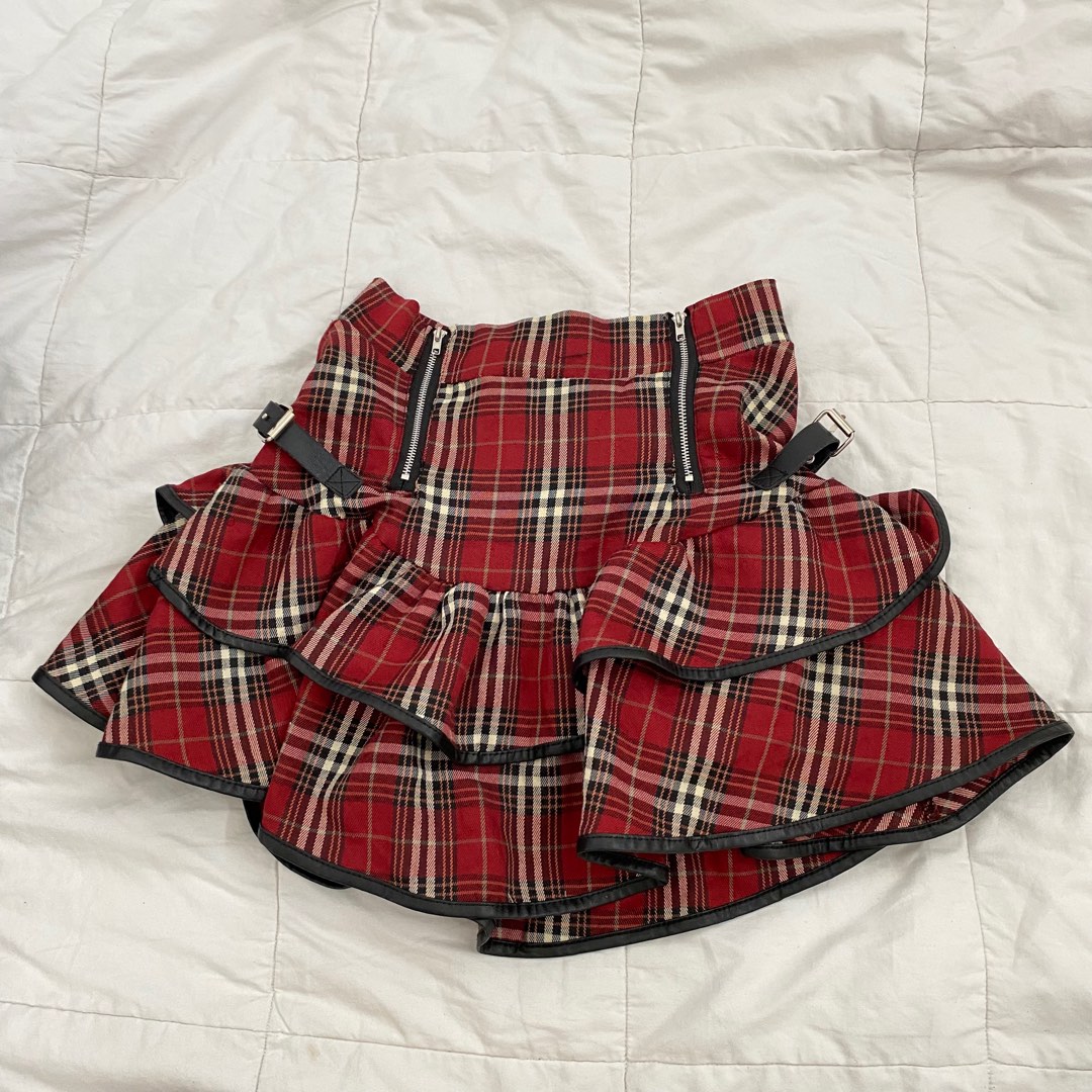 kpop jpop idol plaid kotak-kotak mini skirt, Fesyen Wanita, Pakaian ...