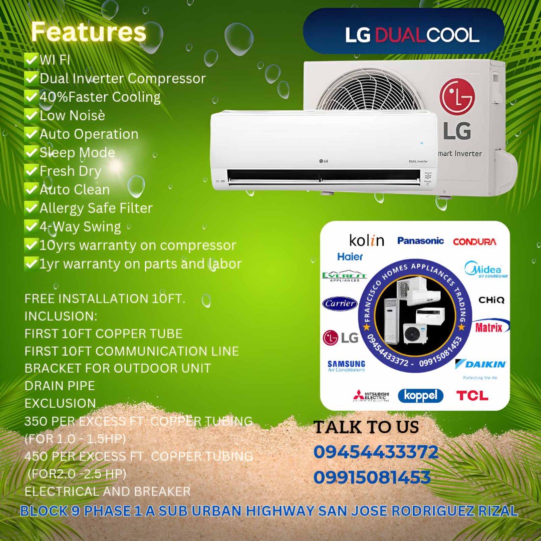 LG Split Type Inverter Air Conditioner with FREE INSTALLATION, TV ...