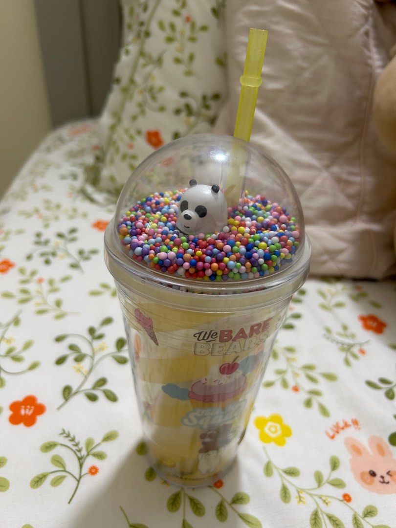 MINISO We Bare Bears Cute Water Tumblr With Straw, Furniture & Home ...