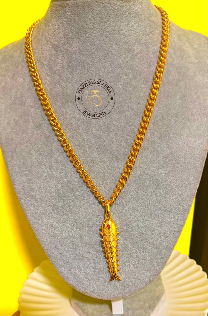 Necklace Set Gajah prosperity Fish BANGKOK 916 Gold plated Set with ...