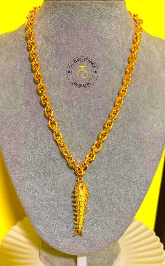 Necklace Set Prosperity Fish and Anchor thick chain BANGKOK 916 Gold ...