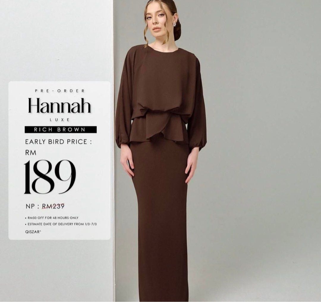 Qiszar Hannah Luxe Rich Brown, Women's Fashion, Muslimah Fashion, Baju Kurung & sets on Carousell