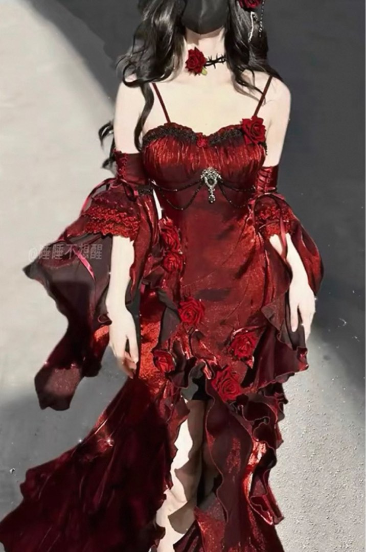 Red rose prom dress, Women's Fashion, Dresses & Sets, Evening dresses ...