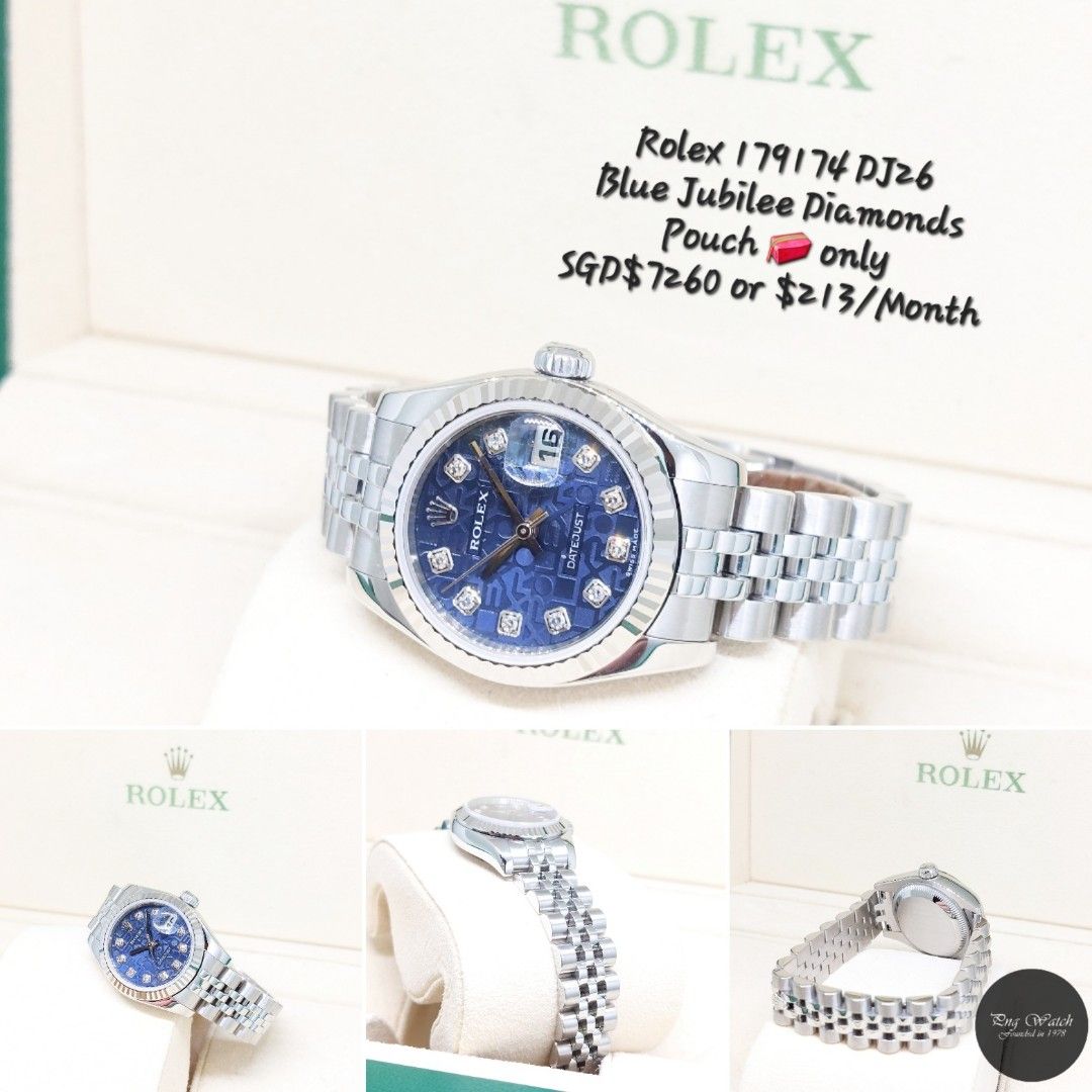 Rolex 26mm 179174 Blue Jubilee Big Diamonds Dial Datejust (D Series ...