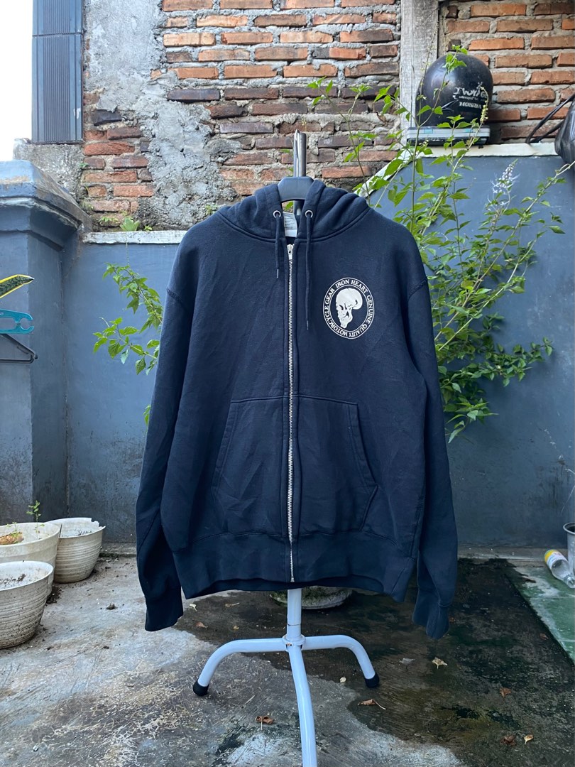 [Termurah] Iron Heart Skull Skeleton Zip Up Hoodie Black Tebal Boxy Fit ...