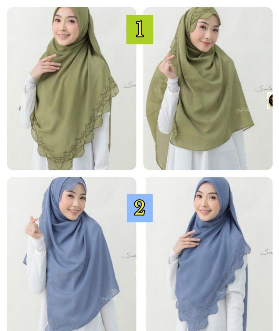 Tudung Labuh Square (Bawal) Sulam Kesuma Bidang 60', Women's Fashion ...