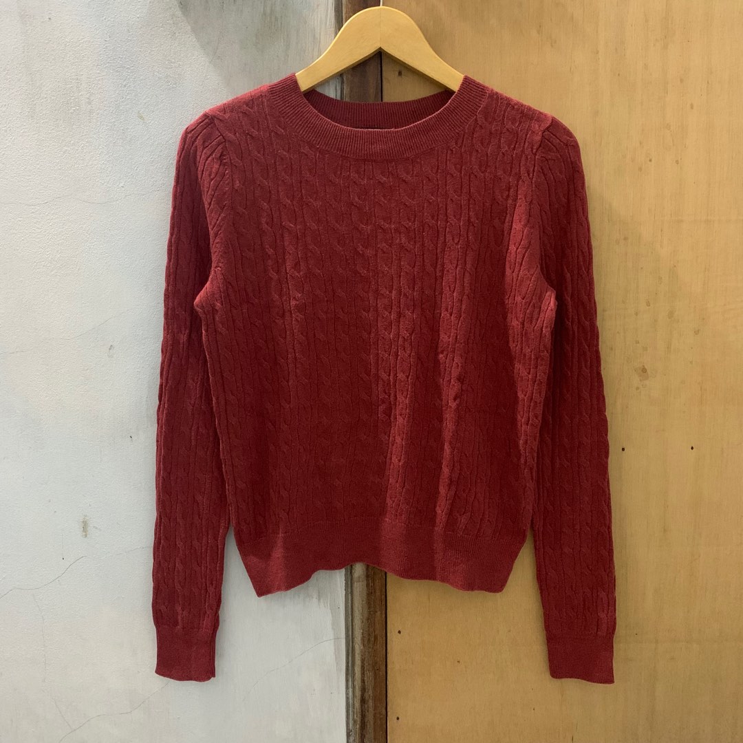 UNIQLO sweater full kepang cable|knit atasan rajut oneck|warna rare ...