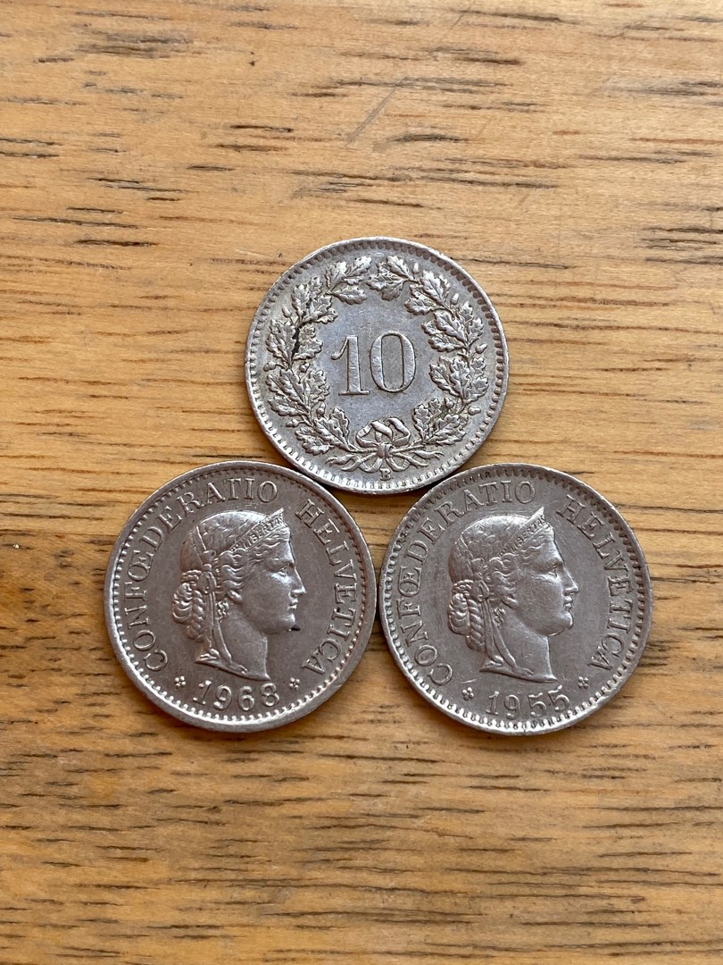 1955, 1964, 1968 Switzerland Confoederatio Helvetica 10 Rappen Coin ...