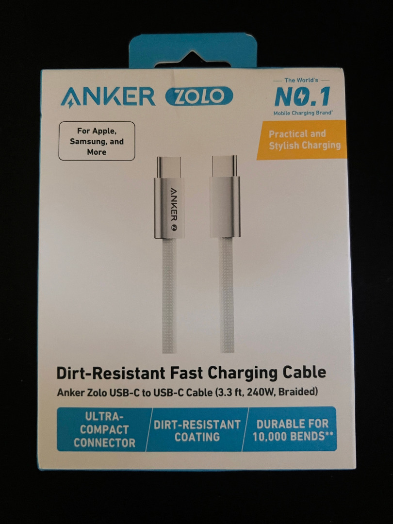Anker Zolo PD 240W USB C to USB C Cable, Mobile Phones & Gadgets, Mobile & Gadget Accessories ...