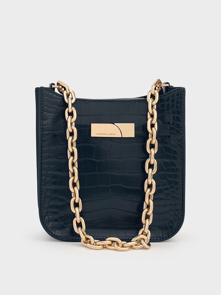 Charles & Keith - Aurelia Croc-Effect Metallic-Accent Crossbody Bag ...