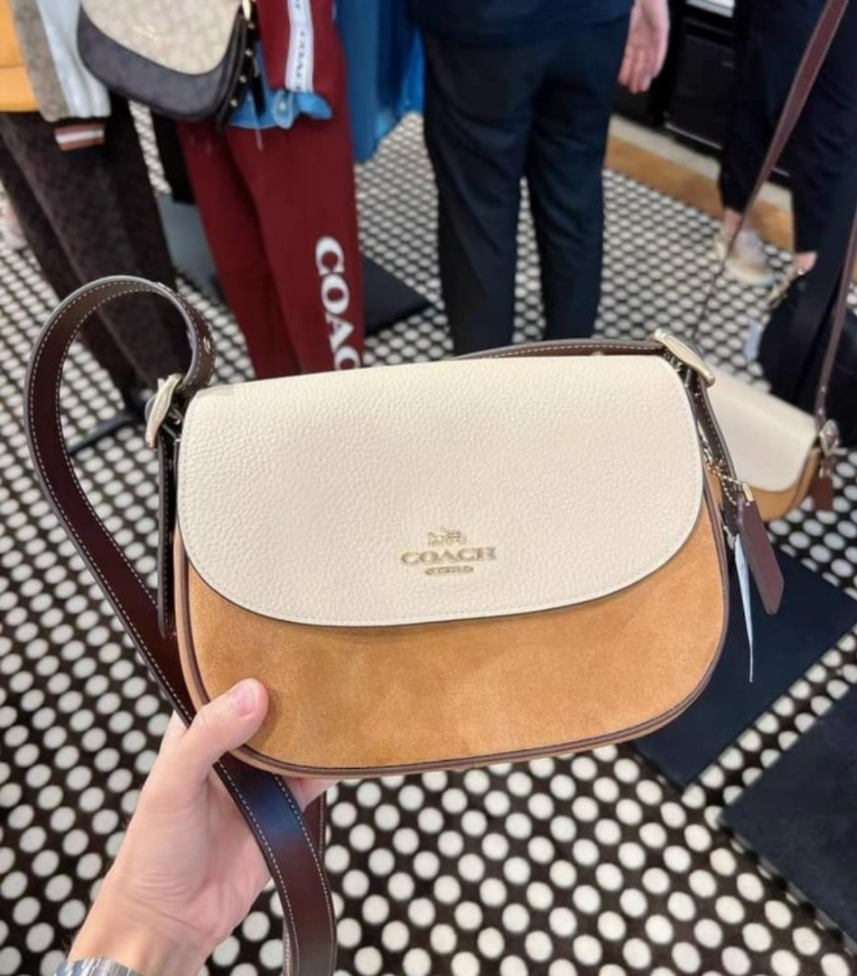 Coach CB895 Macie Saddle Bag in Colorblock Ivory Refined Pebble Leather ...