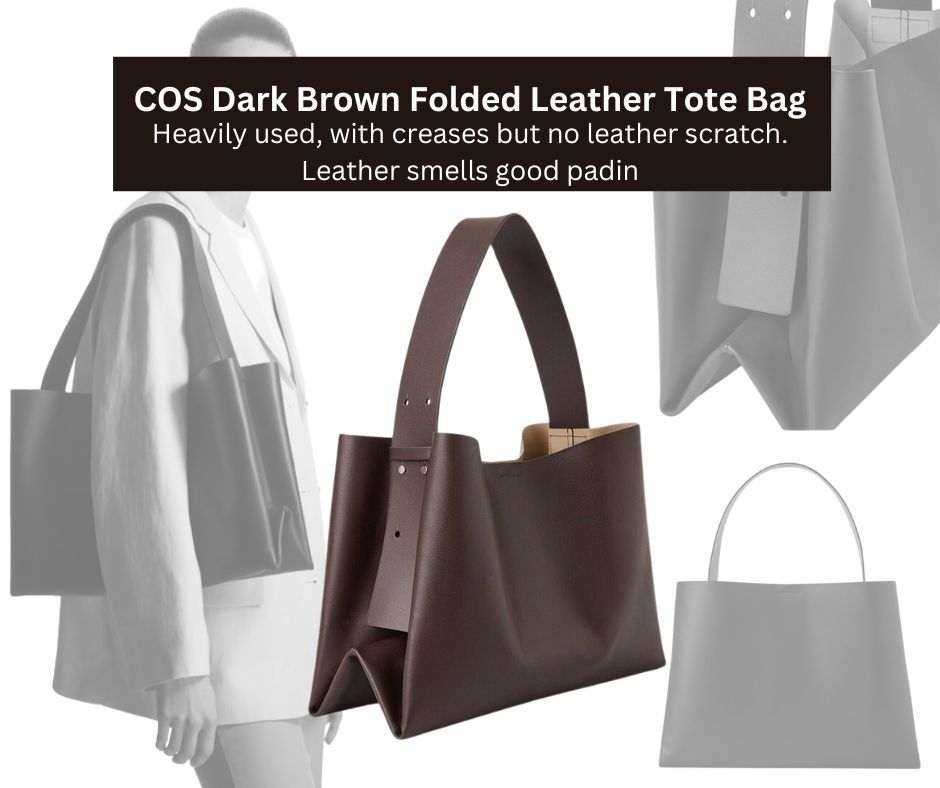 COS Folded Leather Bag in Dark Brown- with Crease!, Women's Fashion ...