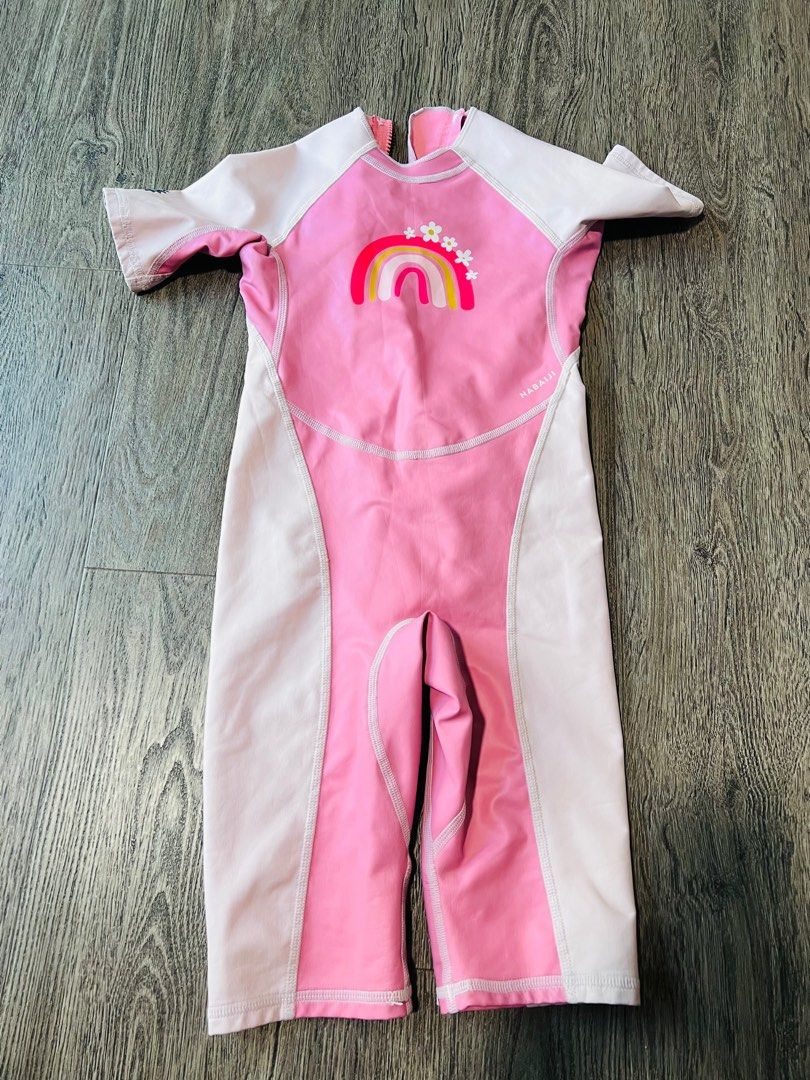 Decathlon Girl swimsuit UV Protection Wetsuit Kloupi pink rainbow print ...