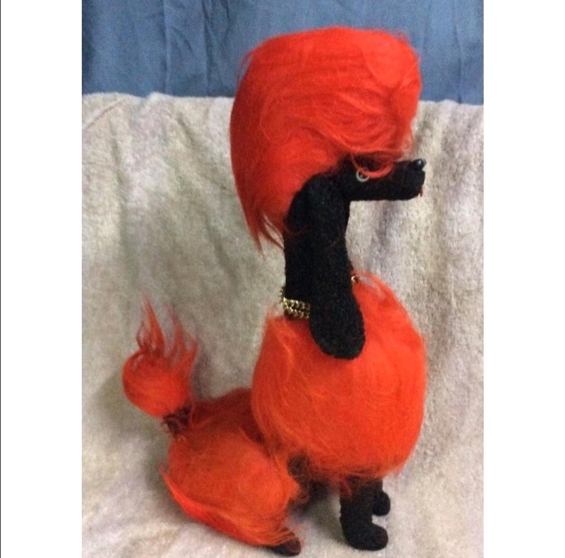 (48 x 30 x 15 cm) Japan Red poodle stuffed toy with Bandai medal Showa ...