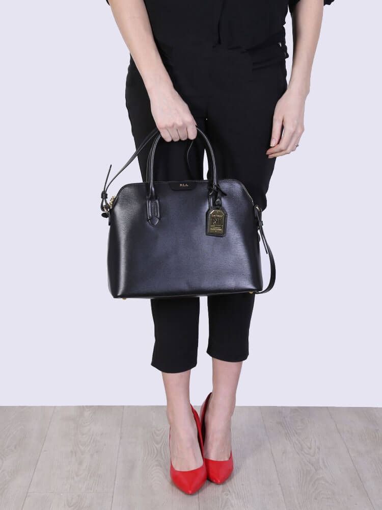 Guaranteed Original! Ralph Lauren Black Leather Tate Dome Satchel with ...