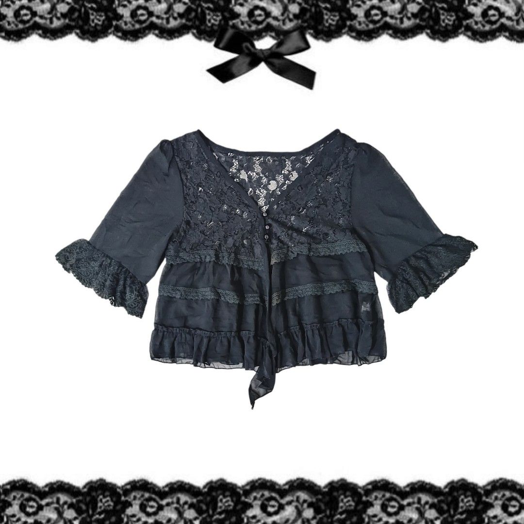lace goth cardigan dark coquette, cottagore core, fairycore, dollette ...