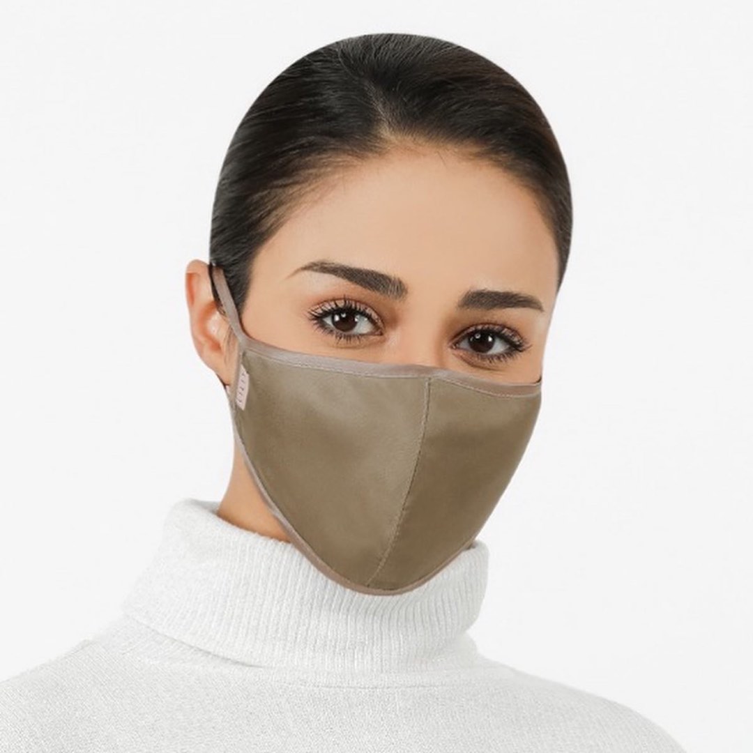 Lilit Satin Face Mask with Pouch in Brown, Health & Nutrition, Face ...