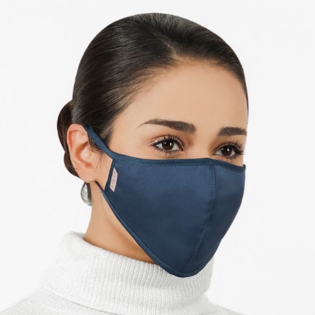 Lilit Satin Face Mask with Pouch in Navy Blue, Health & Nutrition, Face ...