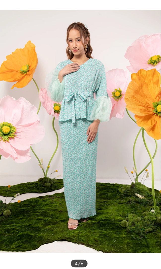 Lubna Baju Kurung Raya Turquoise Blue Green, Women's Fashion, Muslimah ...