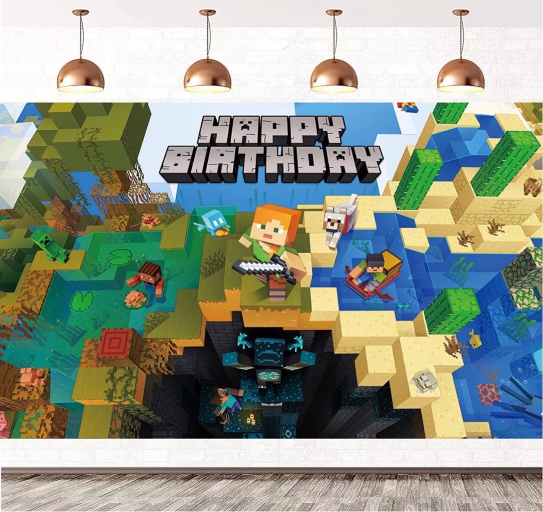 Minecraft birthday party backdrop 180*270, Everything Else on Carousell