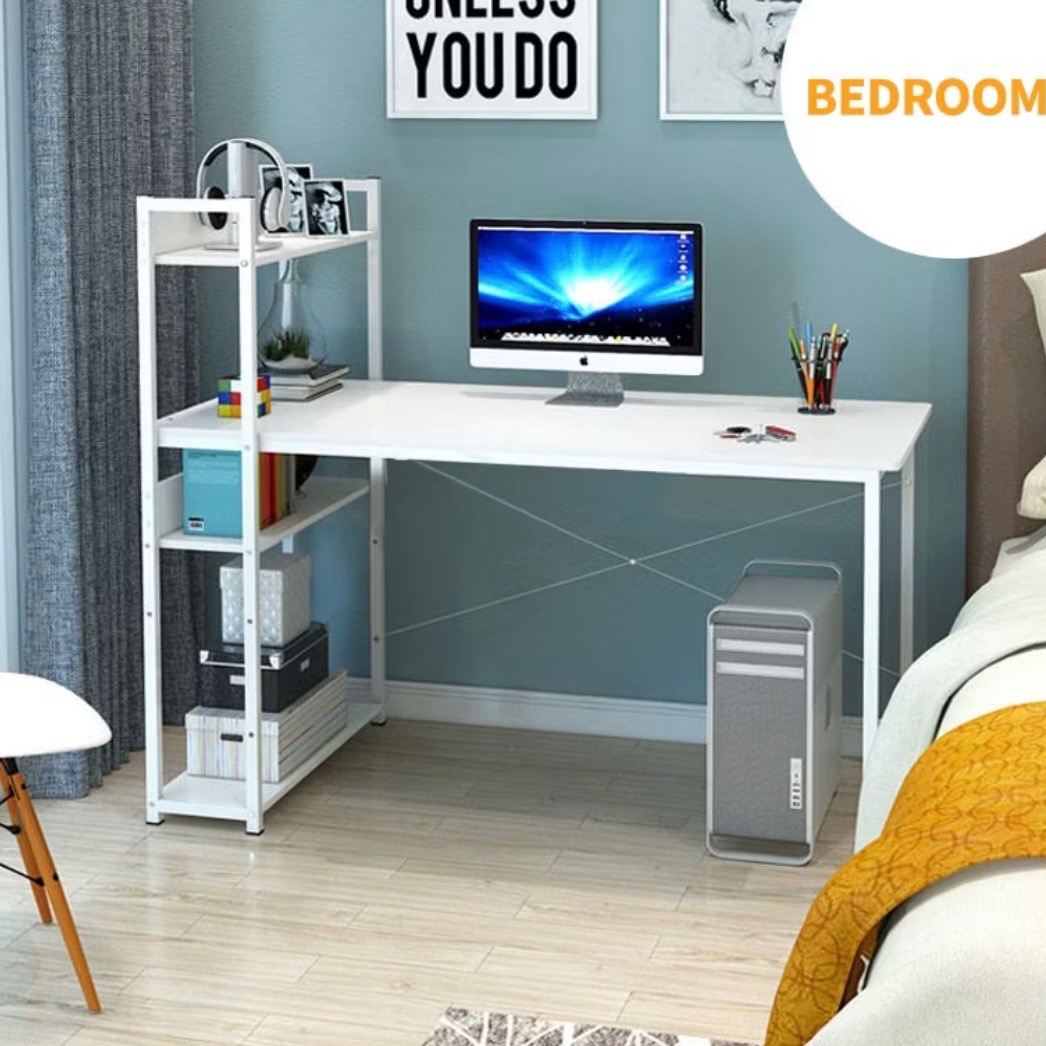 Modern Computer Workstation Desk | Stylish Writing Table with Shelves ...