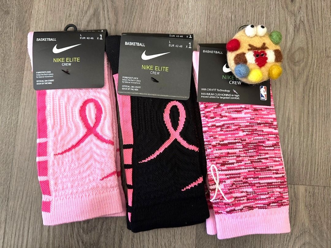 Nike NBA Hyper Elite Crew Basketball Sock Cancer Pink 乳腺癌聯名款機能菁英籃球襪, 體育 ...