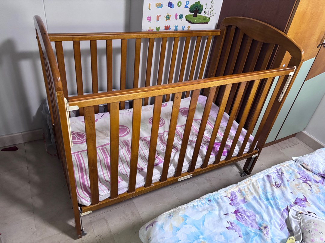 Solid Wooden baby cot movable side, Babies & Kids, Baby Nursery & Kids ...