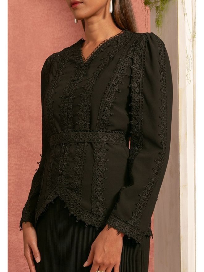 Raya 2024 Zalia Recycled Chiffon Zelie Short Baju Kurung Black, Women's ...