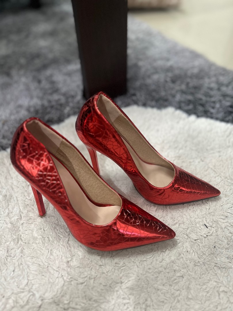 Red Snake Textured High Heels, Women's Fashion, Footwear, Heels on ...