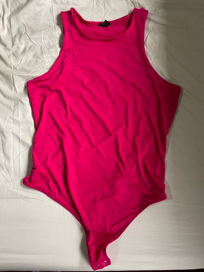 80s style hot pink express body contour bodysuit, Women's Fashion, Tops ...