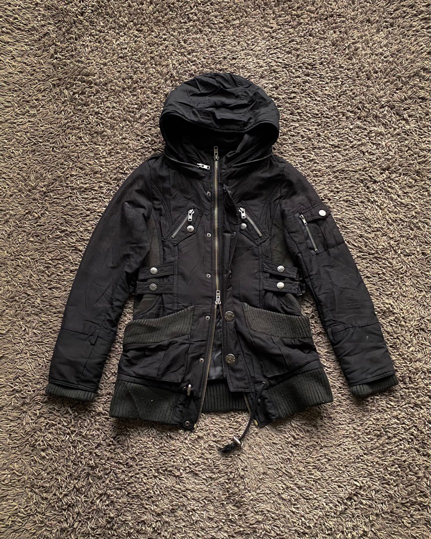 BACKS black military style parka jacket emo pun, Men's Fashion, Coats ...