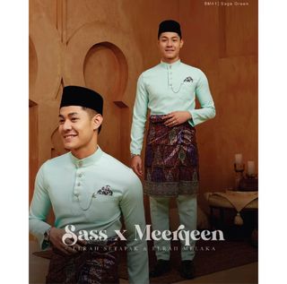 BAJU MELAYU ELRAH SAGE GREEN, Men's Fashion, Muslim Wear, Baju Melayu ...