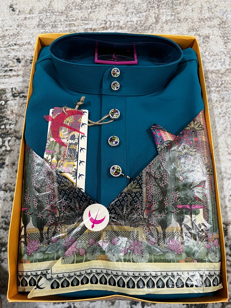 BAJU MELAYU ELRAH TEAL BLUE SENNA 2025 XS, Men's Fashion, Muslim Wear ...