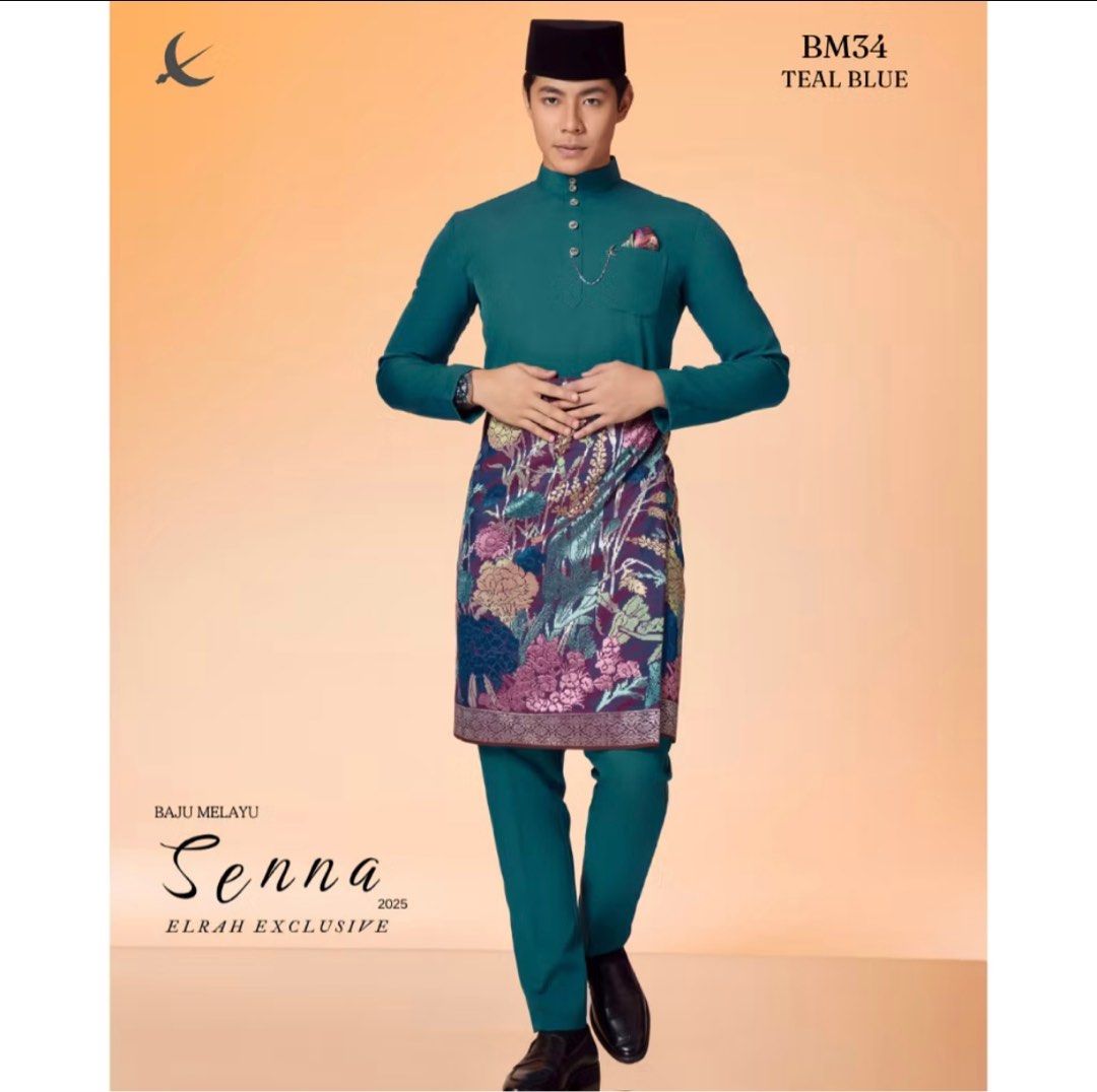 BAJU MELAYU ELRAH TEAL BLUE SENNA 2025 XS, Men's Fashion, Muslim Wear ...