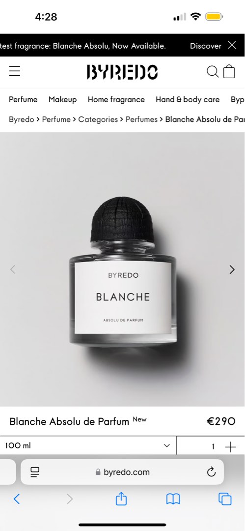 Byredo Blanche Absolu de Parfum, 美容＆個人護理, 健康及美容 - 香水＆香體噴霧 - Carousell
