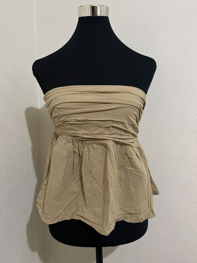 Dominique & Co. Mara Linen Peplum Tube Top (Regular Size) in Khaki ...