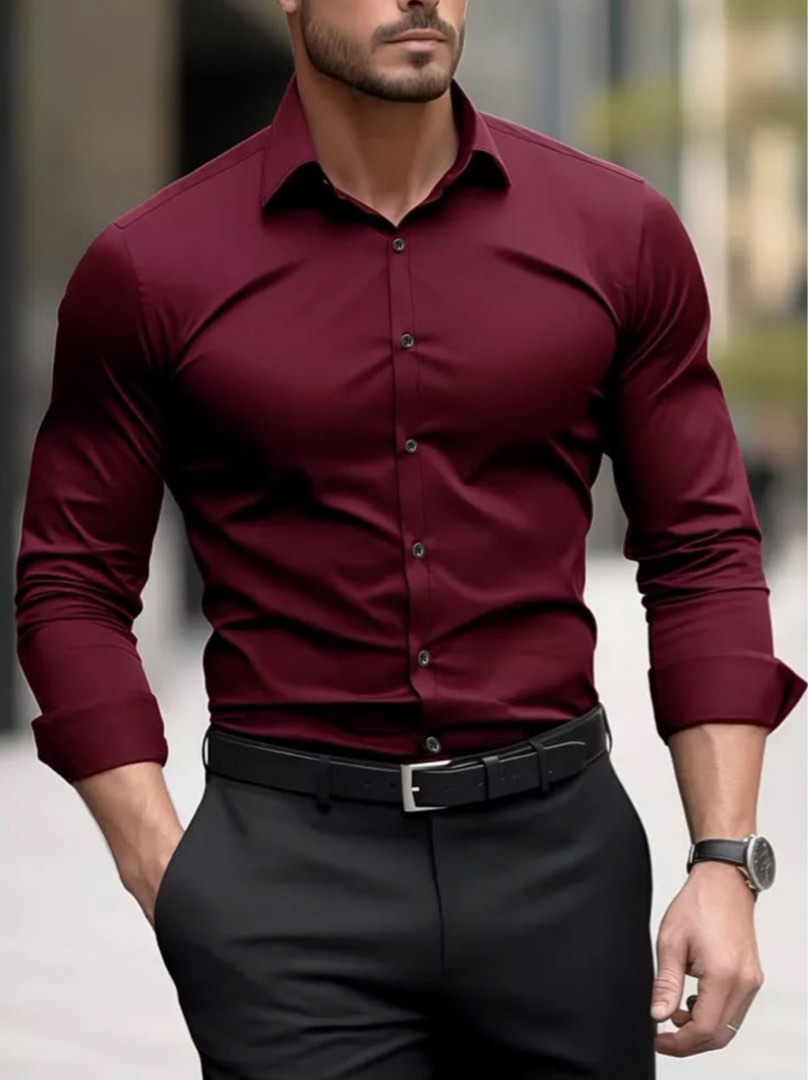 G2000 Men Smart Fit Formal Shirt Work Shirt Maroon Color, Men's Fashion ...