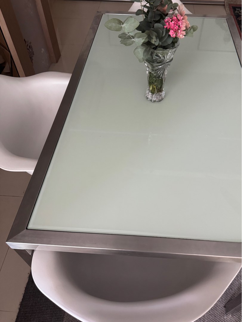 Glass dining table set (4 chairs) interchangeable 140cm x 80cm ...