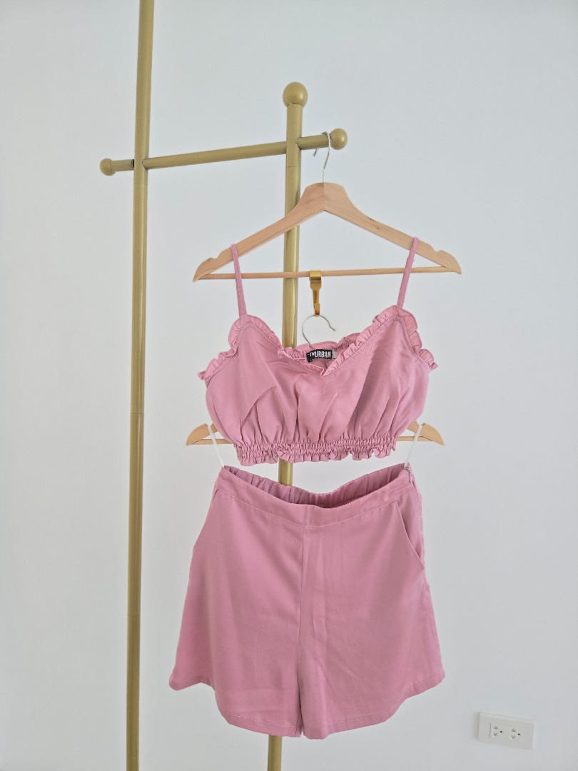 GTW Urban Pink Coordinates (Cropped Top and Shorts), Men's Fashion ...