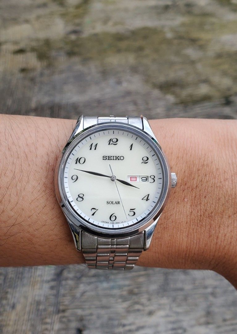 Jam Tangan Seiko Solar Japan JDM Kanji date V158 Watch, Fesyen Pria ...
