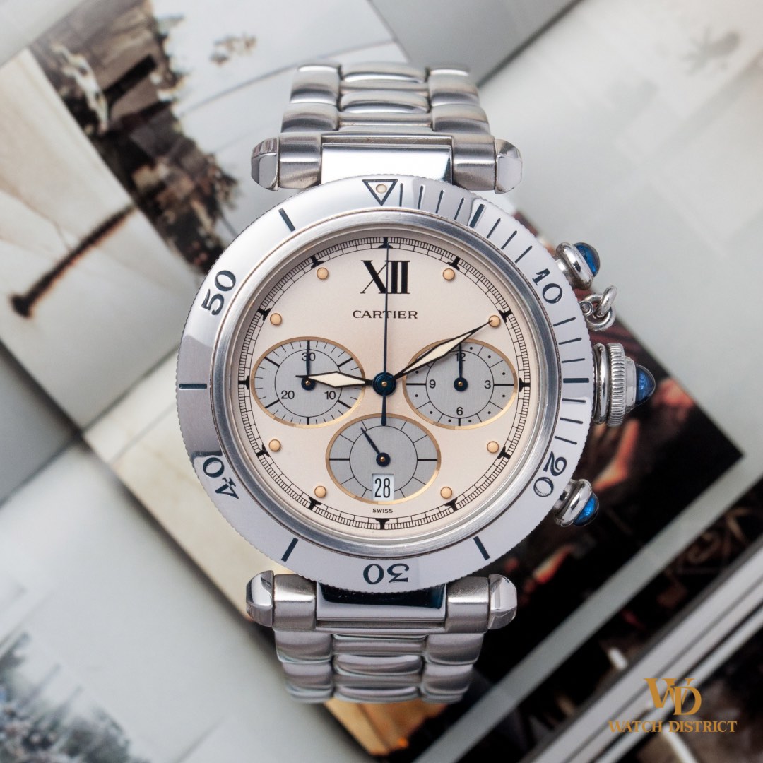 July 1993 Full Set 38mm Cartier Pasha Chronograph 4030 Quartz Ivory Dial, Luxury, Watches on ...